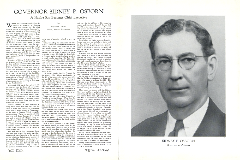 Sidney P. Osborn, Arizona's New Governor | Arizona Highways
